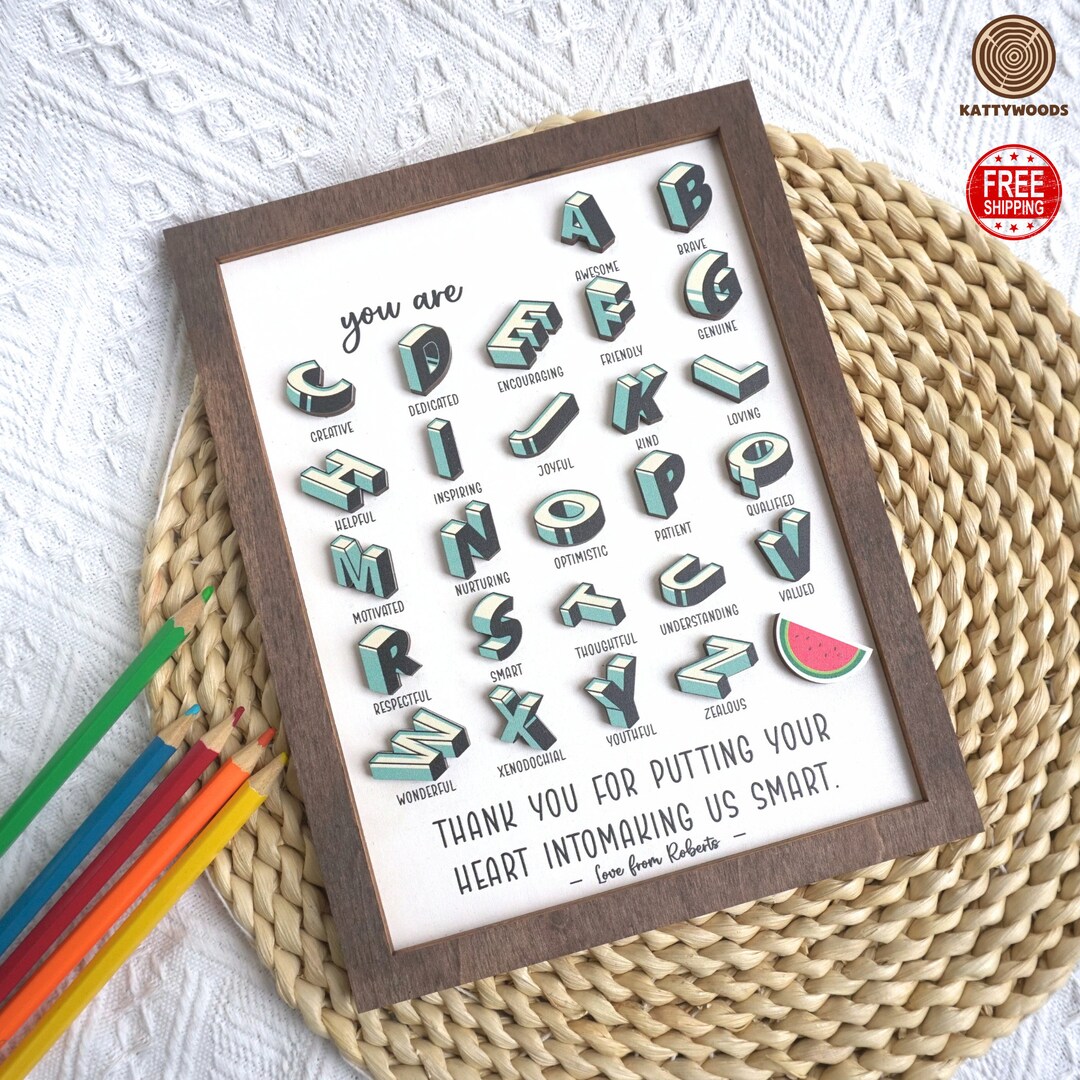 Teacher Appreciation Gift, Personalized Alphabet Teacher Sign, ABC ...