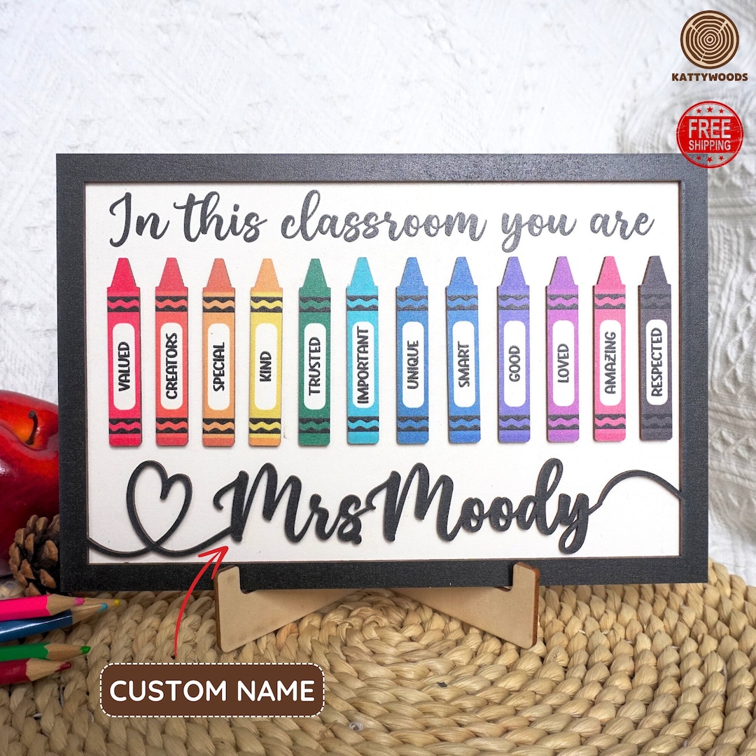 Personalized Crayon Teacher Sign: Classroom Decor, Teacher Appreciation ...