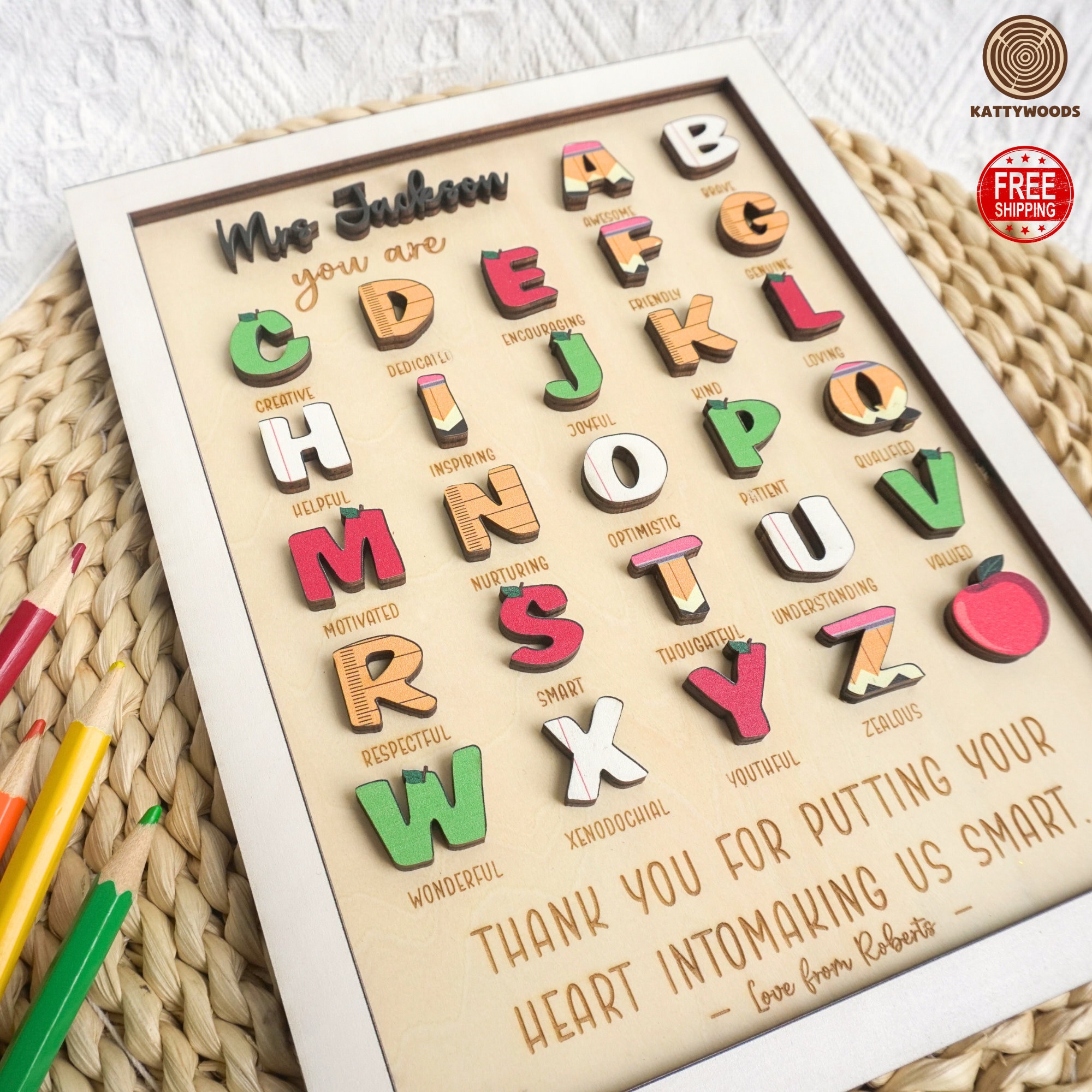 Personalized Teacher ABC Sign, Custom Teacher Appreciation Sign ...