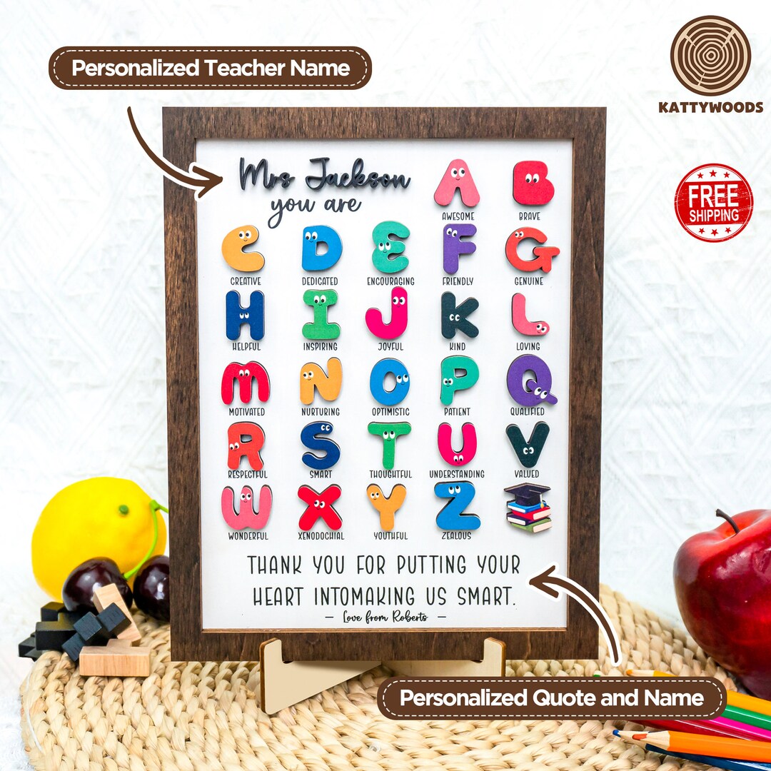 Personalized Teacher Appreciation ABC Sign: Handmade Classroom Decor - Etsy