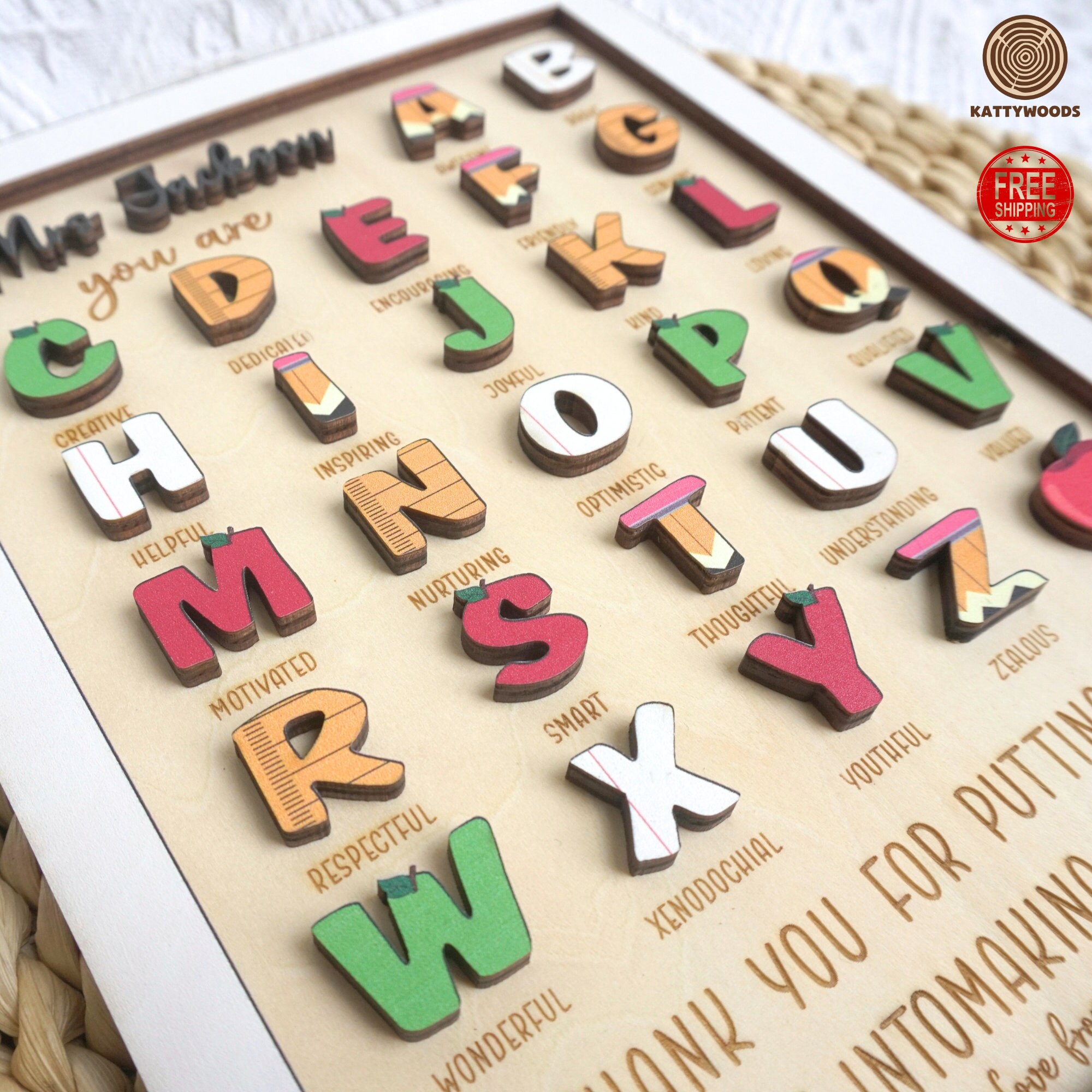 Teacher Appreciation Gift, Personalized Alphabet Teacher Sign, ABC ...