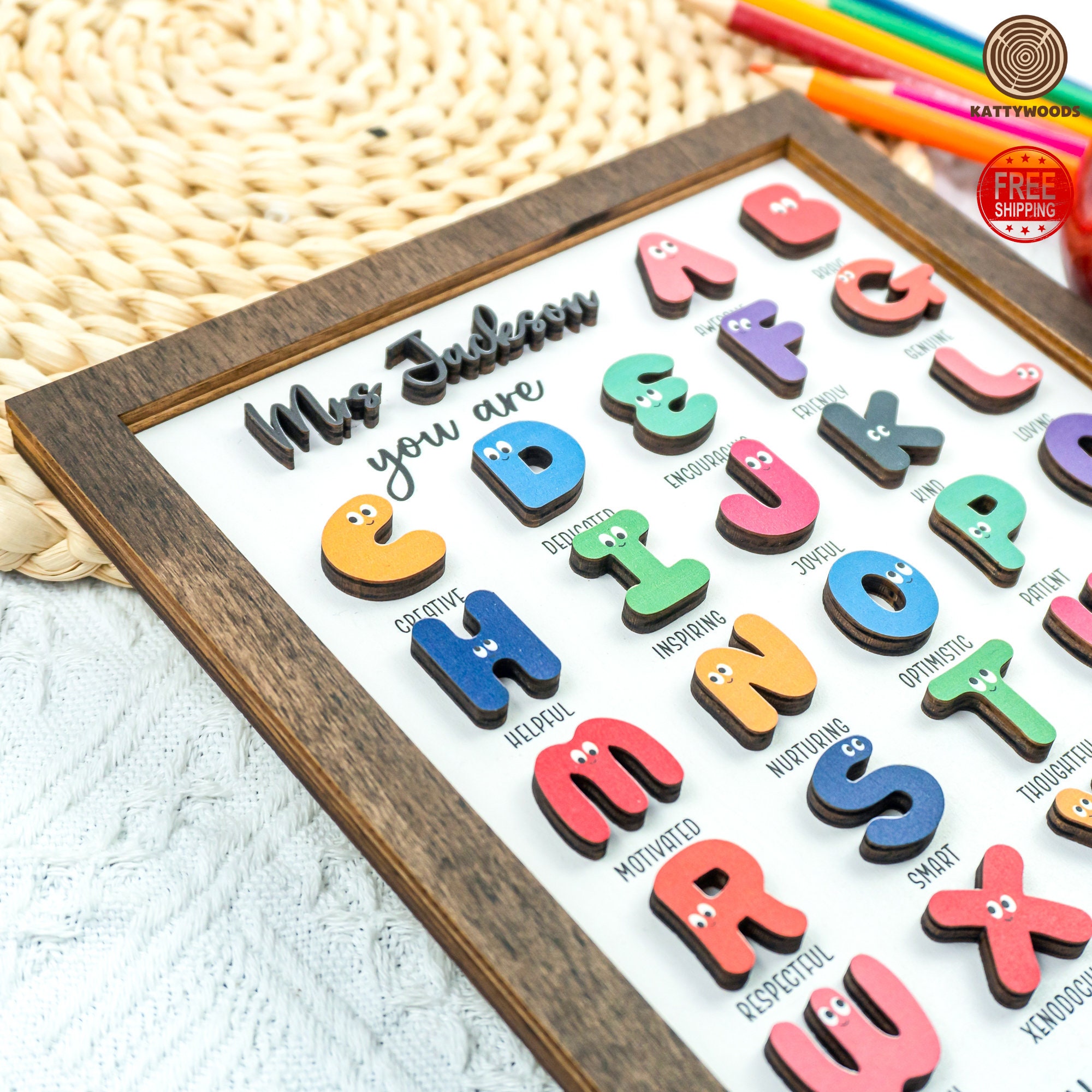 Personalized Teacher ABC Sign, Custom Teacher Appreciation Sign ...