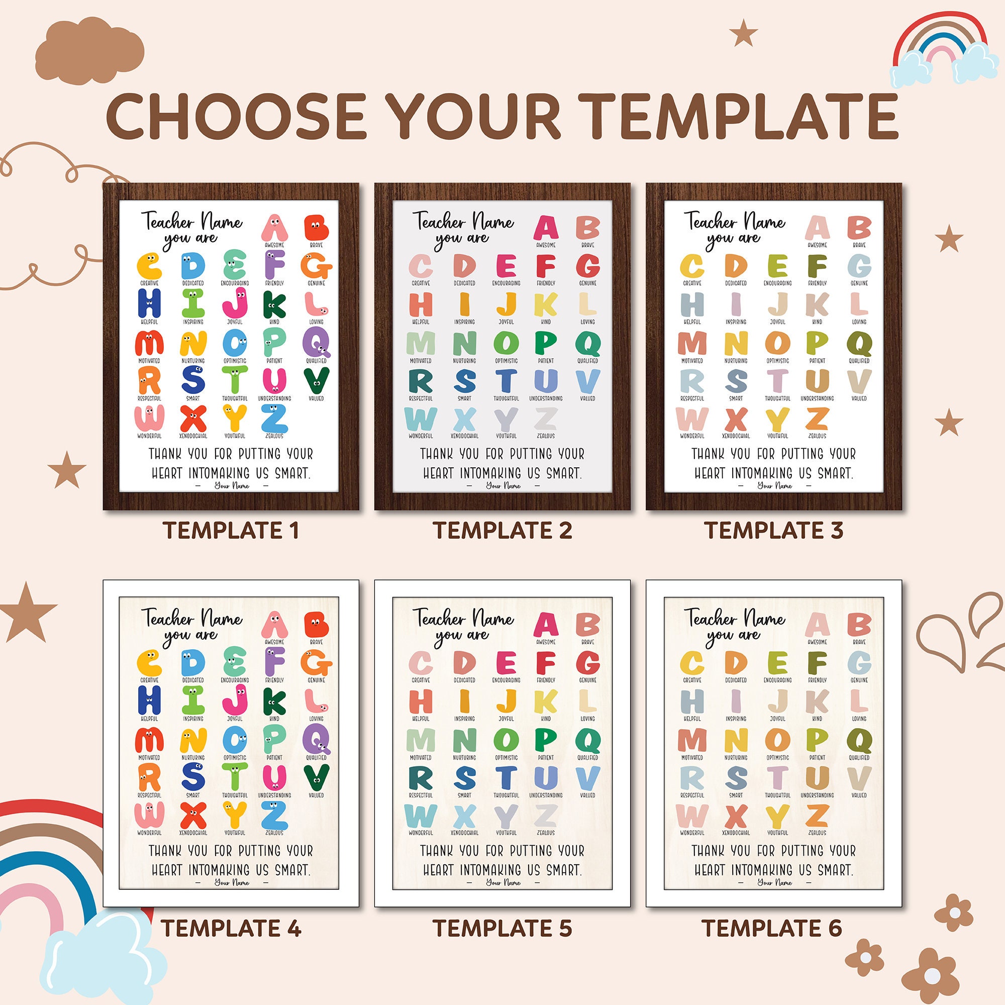 Personalized Teacher ABC Sign, Custom Teacher Appreciation Sign ...