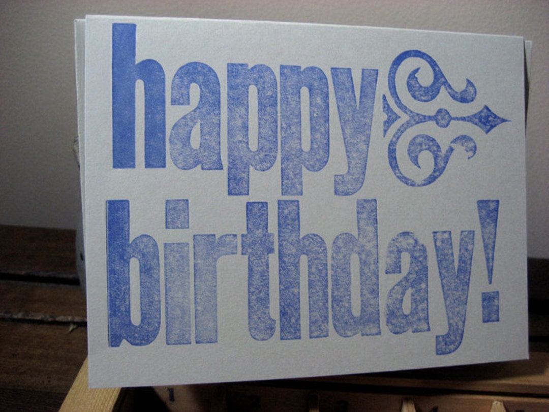 Happy Birthday Block Art Deco Letterpress Card blue - Etsy