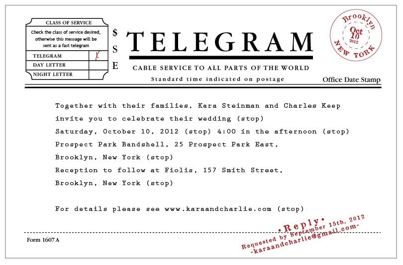 Telegram Wedding Invitations - Sample - Etsy