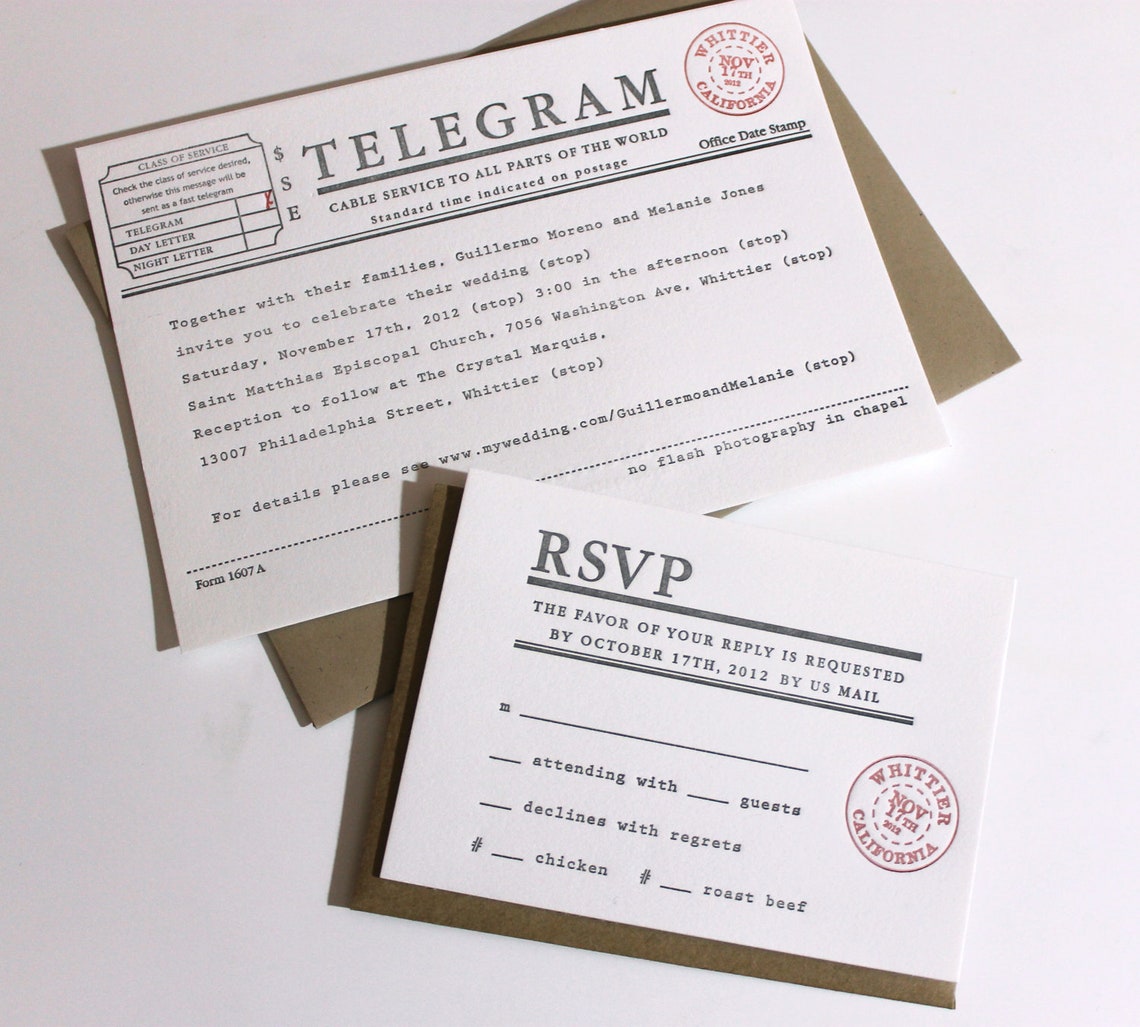 Telegram Wedding Invitations - Sample - Etsy