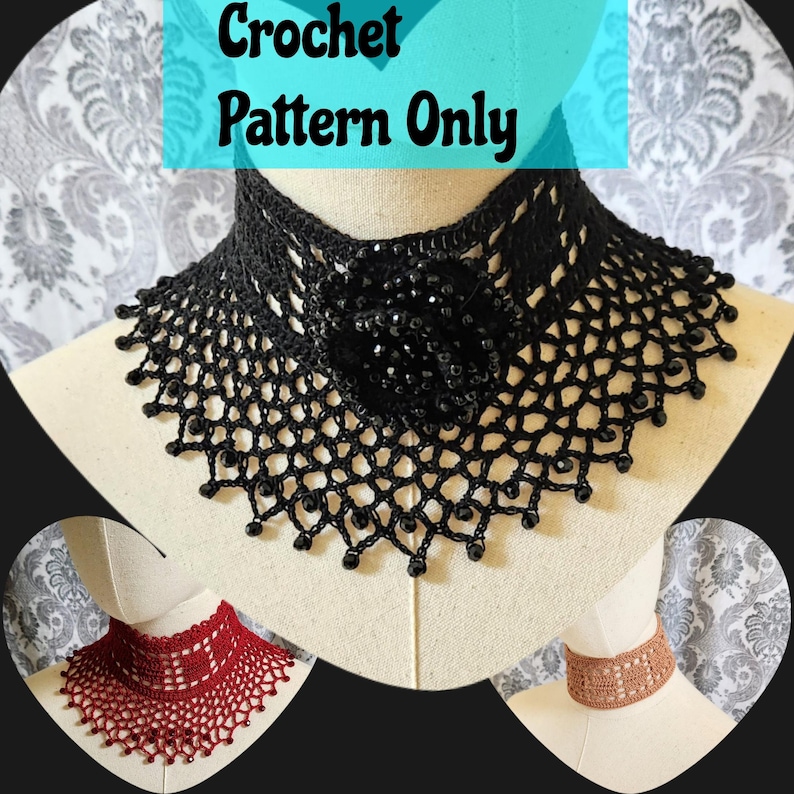 CROCHET PATTERN VICTORIAN Gothic, Beaded Choker Pattern, Flower Pattern ...
