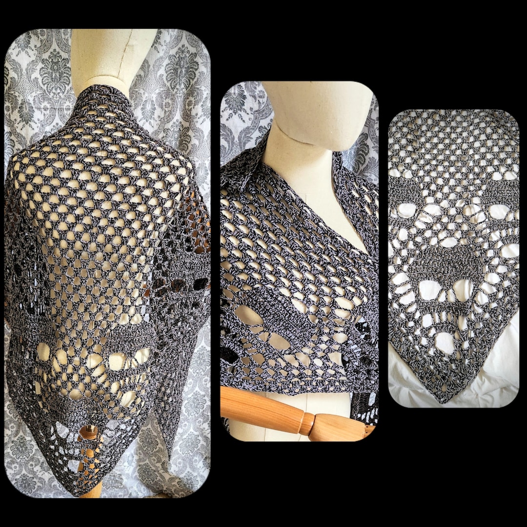 Skull Crochet Shawl, Gothic Skull Shawl, Gothic Wedding Wrap, Crochet ...
