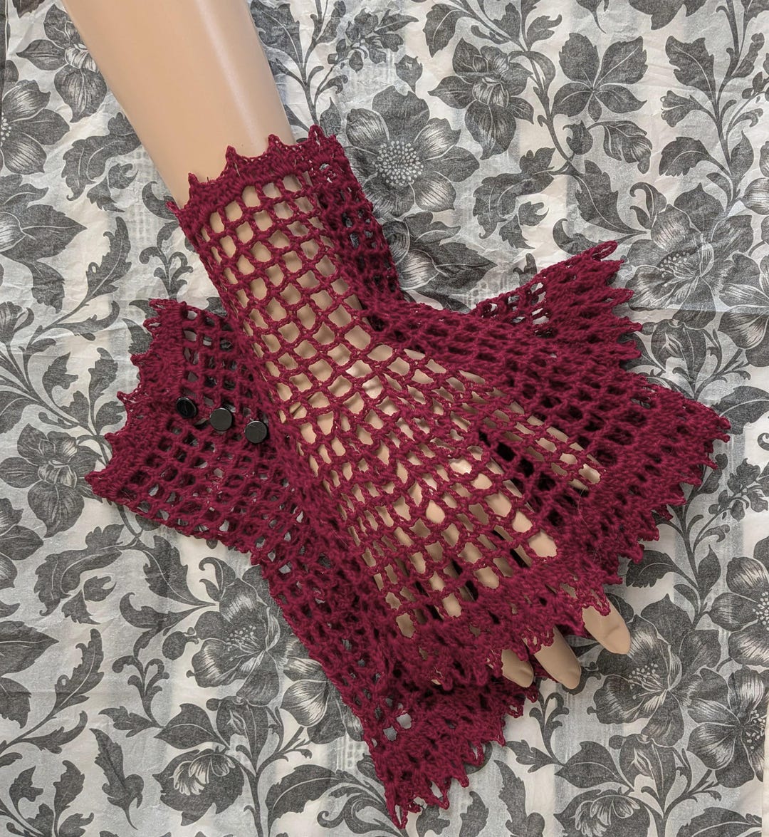 Victorian Gothic Steampunk Wrist Cuffs, Burgundy Goth Gloves, Bridal ...