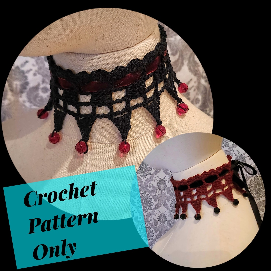 Victorian Gothic Crochet Pattern, Beaded Choker Pattern, Lace Choker ...
