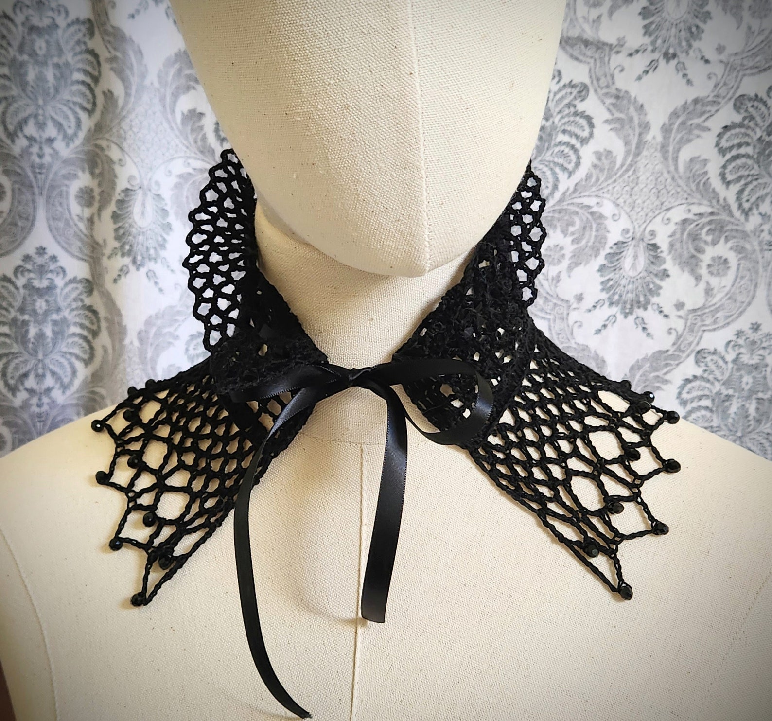 Crochet Choker Pattern, Victorian Filet Crochet Pattern, Beaded Choker ...