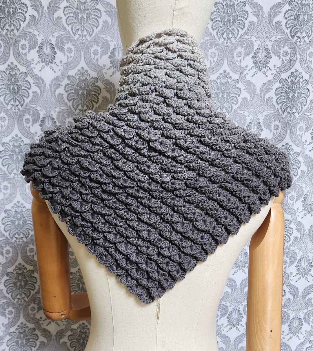 Dragon Scale Small Shawl, Gray Gradient Shawl, Dragon Scale Wrap ...