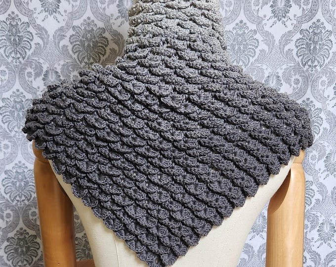 Dragon Scale Small Shawl, Gray Gradient Shawl, Dragon Scale Wrap ...