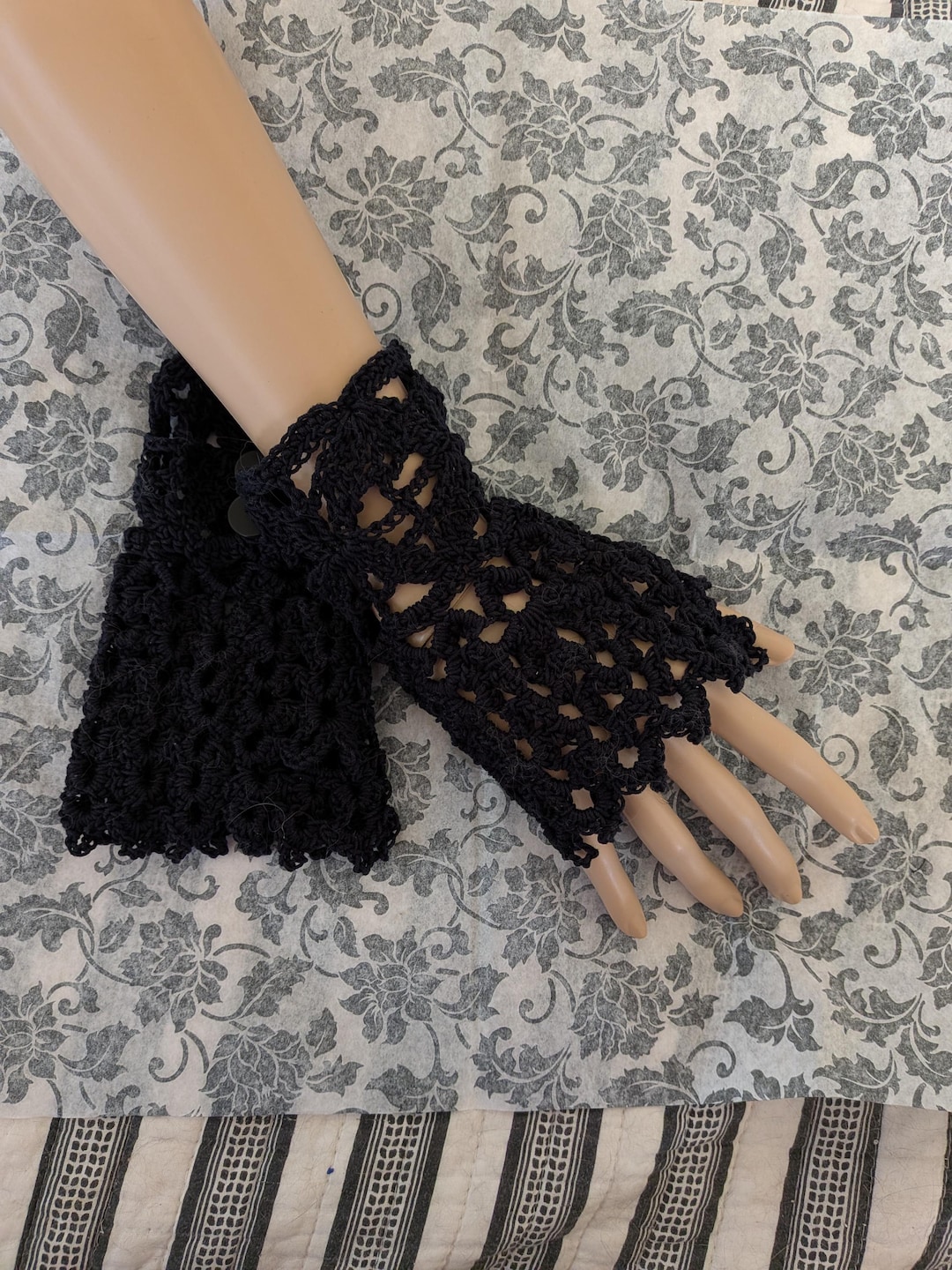 Victorian Tea Gloves, Steampunk Tea Gloves, Black Lace Crochet ...