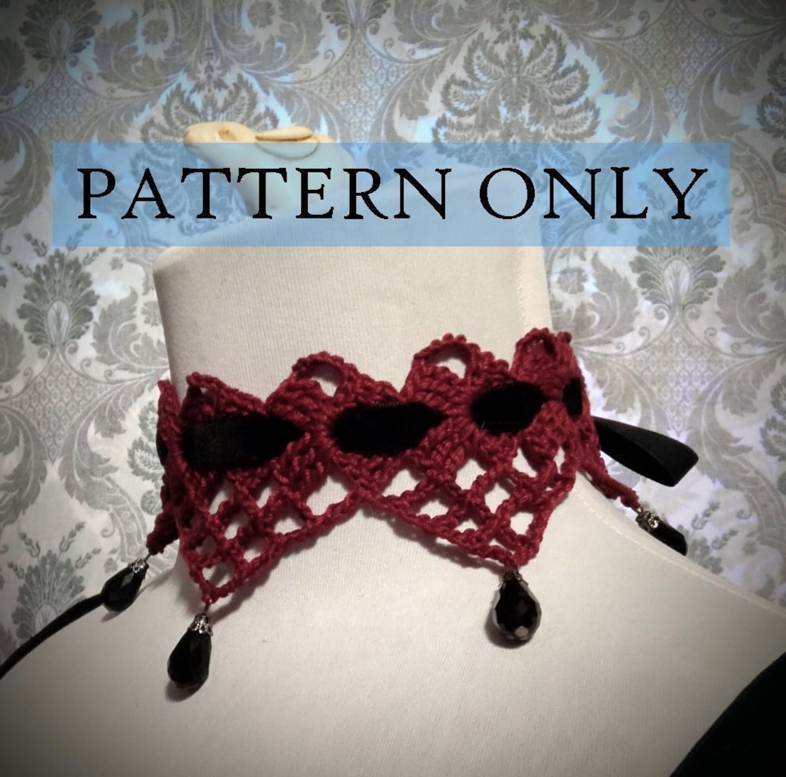 CROCHET CHOKER PATTERN, Victorian Pointed Choker Crochet Pattern, Beaded Choker Pattern, Lace ...