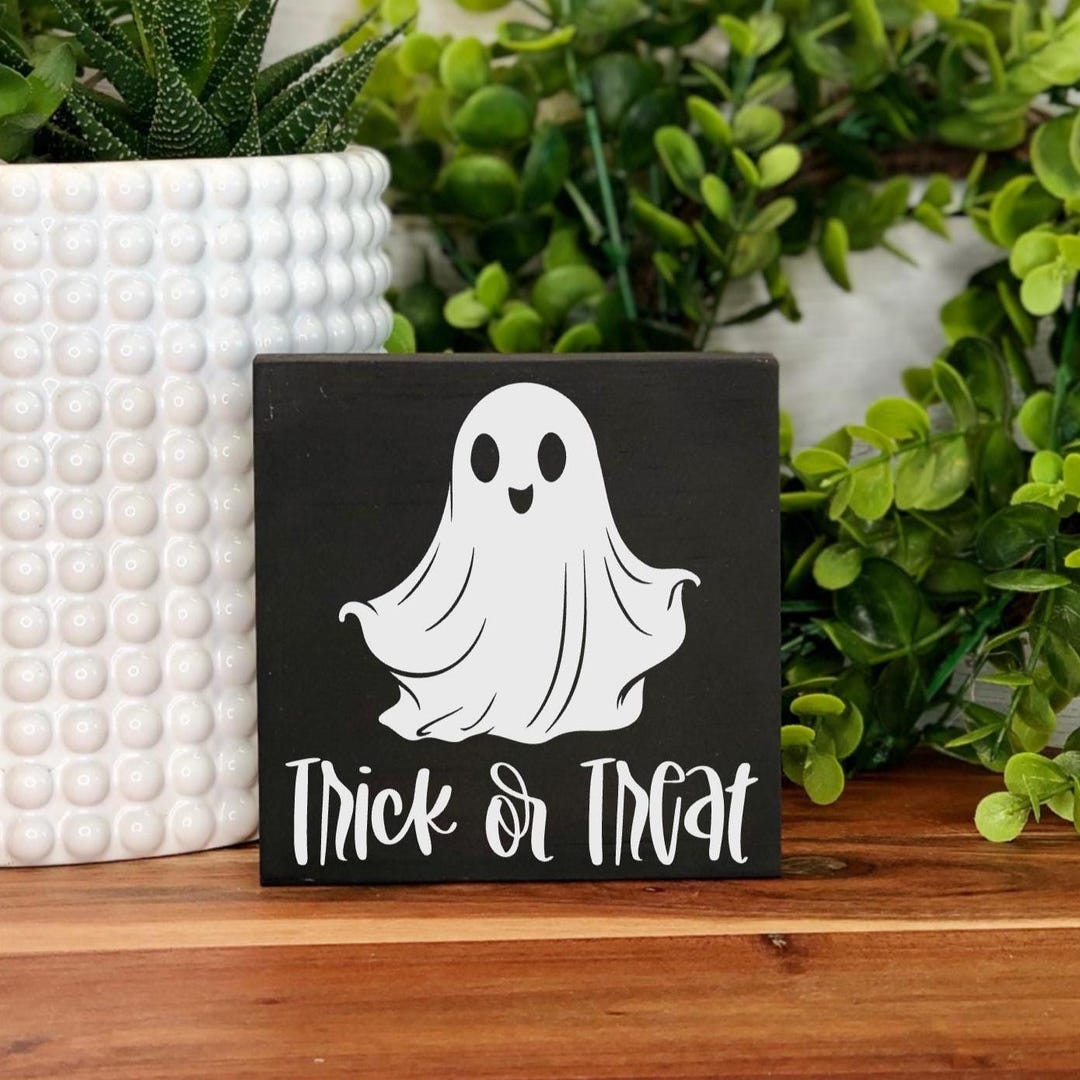 Ghost Trick or Treat Halloween Sign: Tiered Tray Decor - Etsy