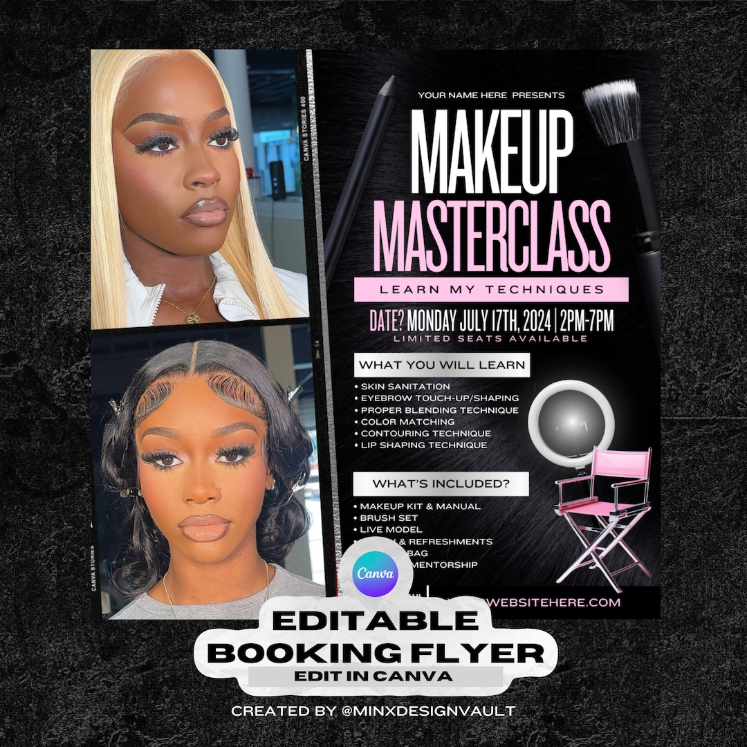 Makeupclass Flyer, 1on1 MUA Class Flyer, Makeup Course, Canva Template, Makeup Artist Class ...