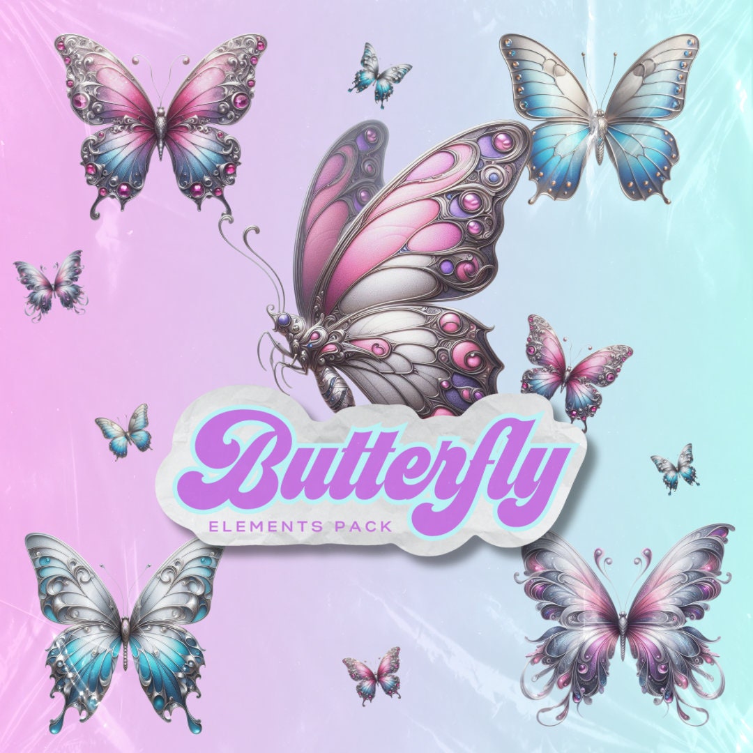 Butterfly Elements Pack - Clip Art, Graphic Pack, Butterfly Clip Art ...
