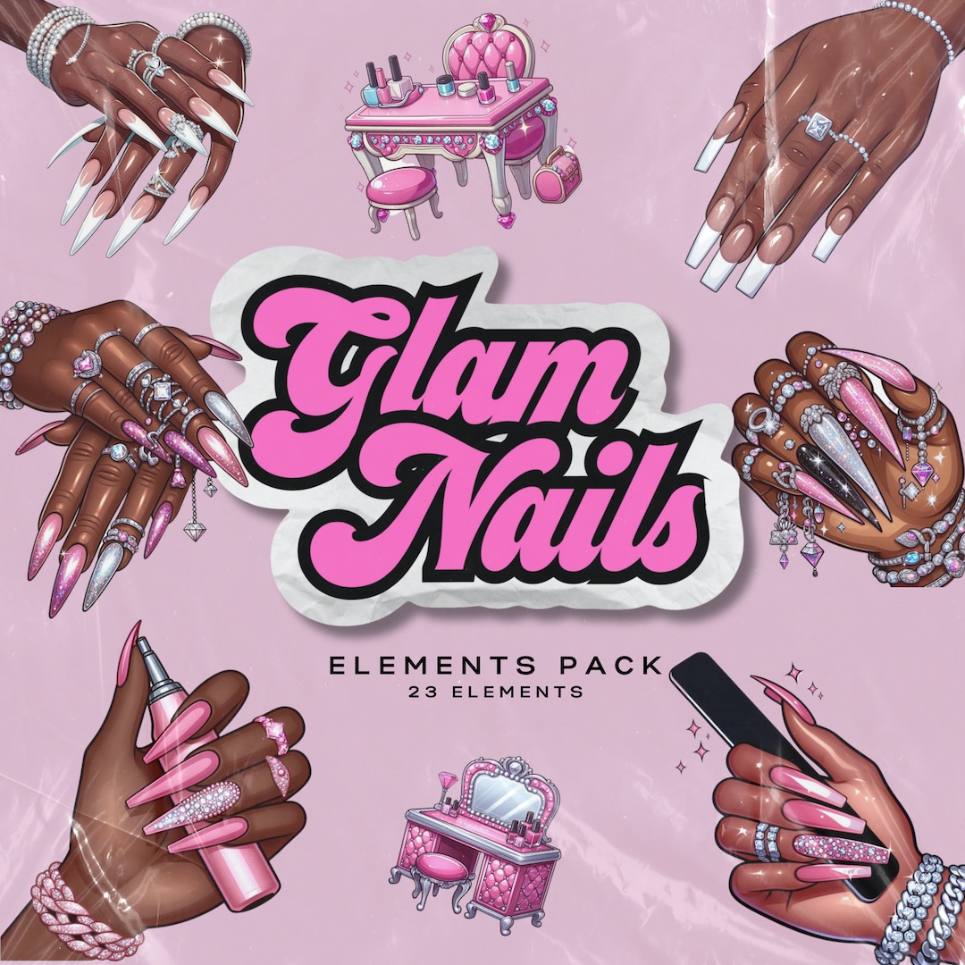 Glam Nail Art Elements - Clip Art, Graphic Pack, Nail Tech Clip Art ...