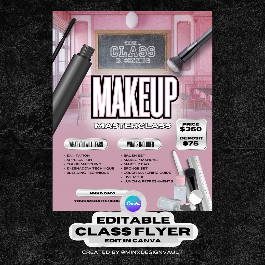 Editable Masterclass Flyer, 1on1 Flyer, DFY, MUA Class Flyer, Hair ...