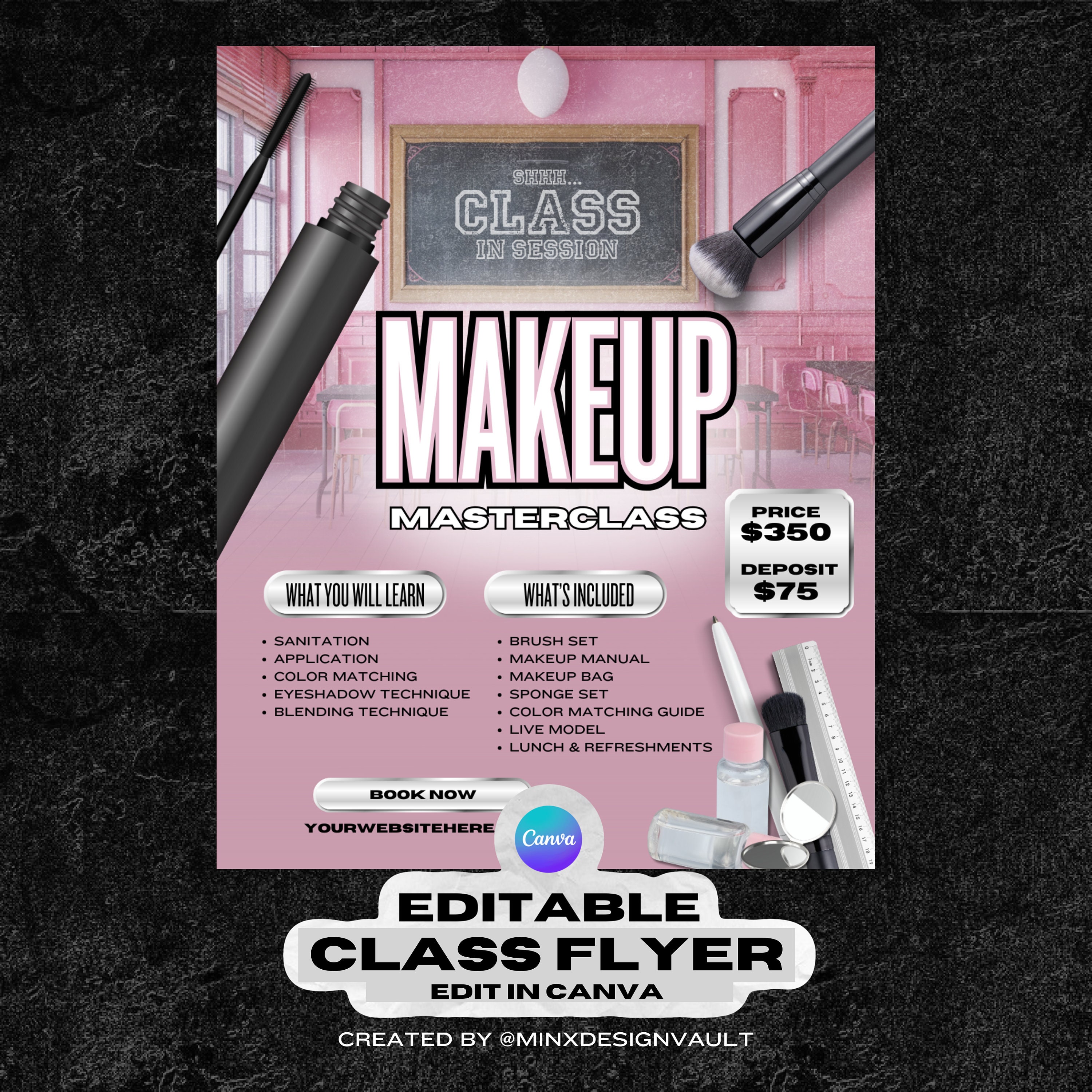 Editable Masterclass Flyer, 1on1 Flyer, DFY, MUA Class Flyer, Hair Flyer, Beauty Hair Lashes ...