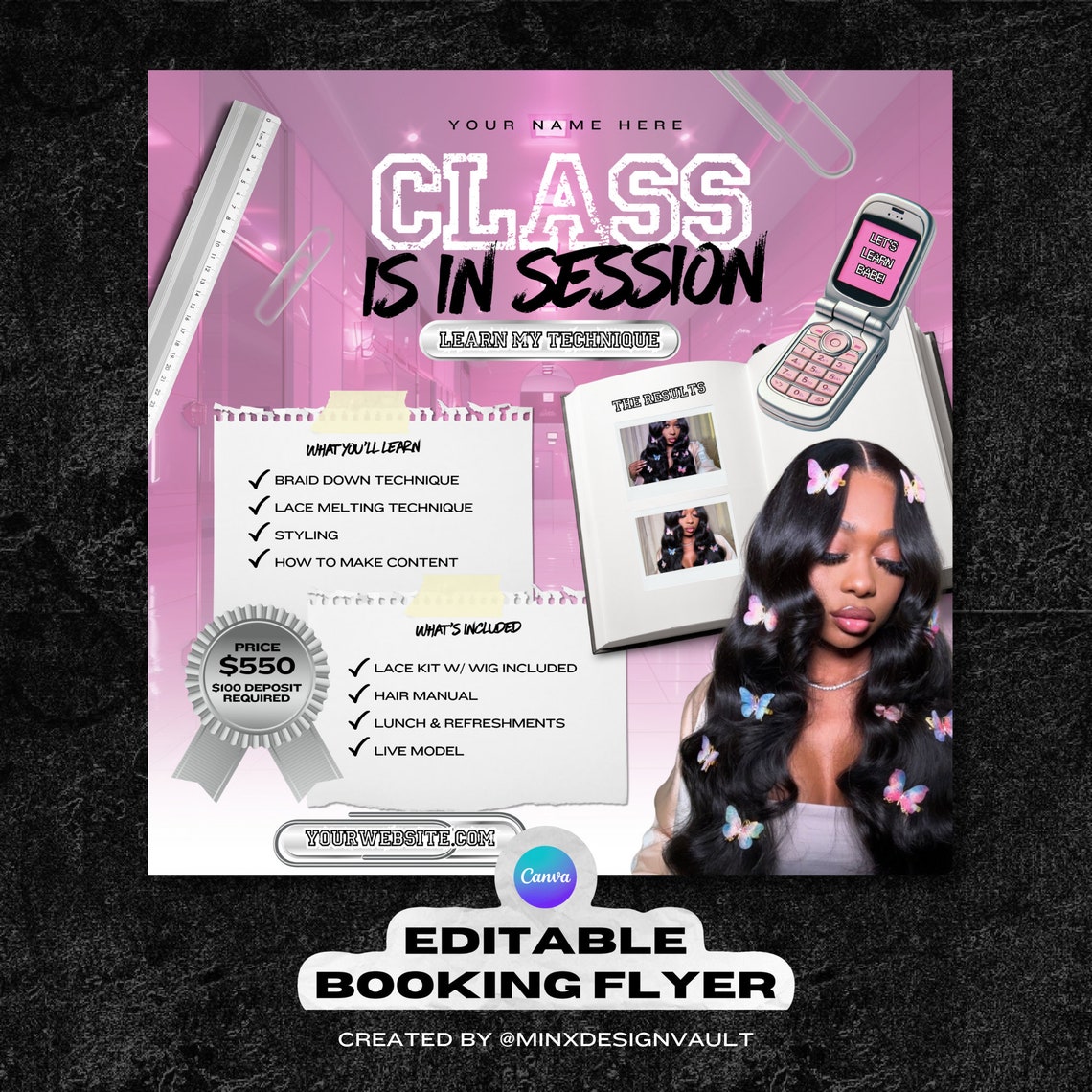 Hair Class Flyer, 1 on 1 Hair Class Flyer, Sew in Course, Canva ...