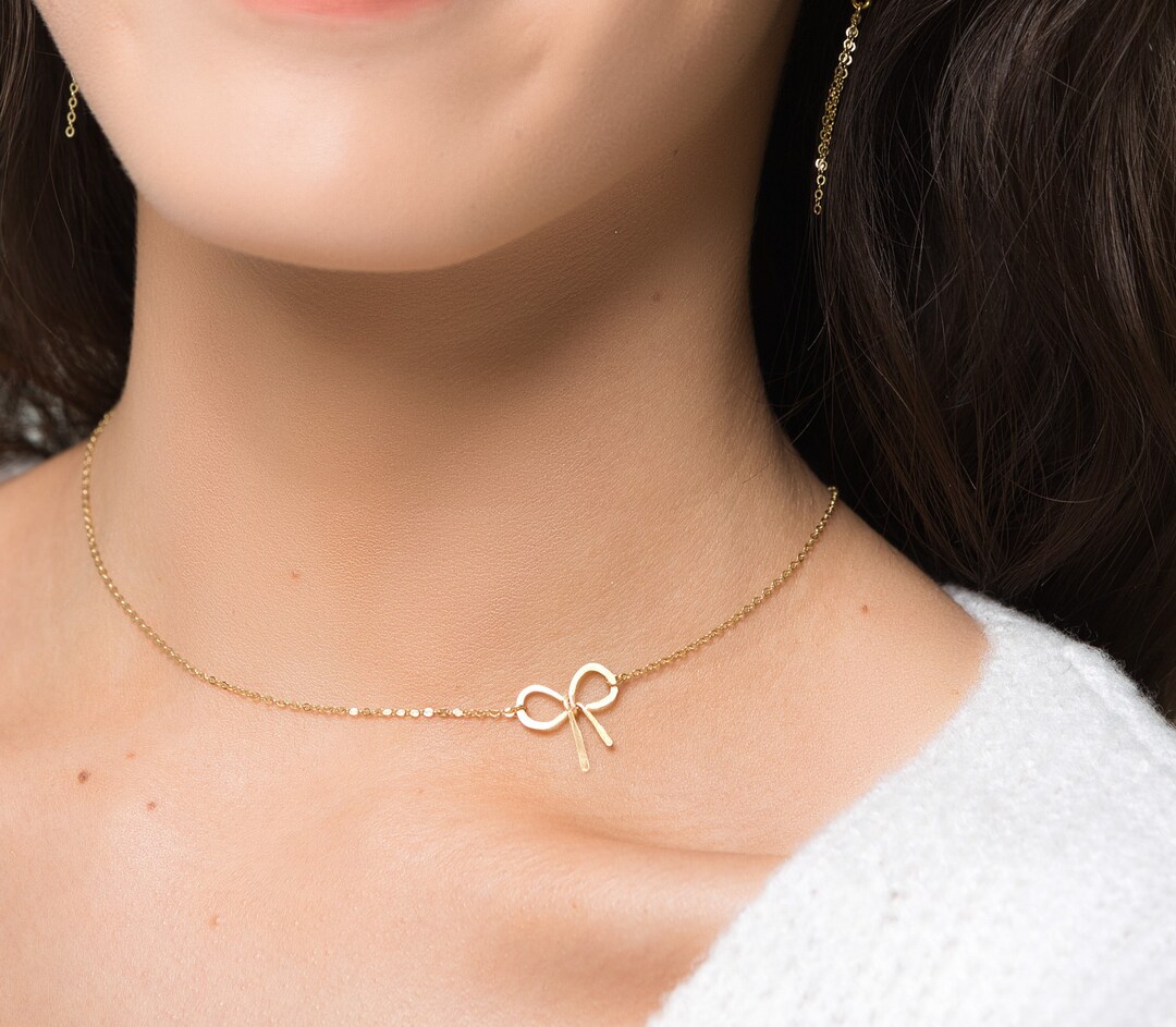 Delicate Bow Necklace – Dainty Ribbon Knot Pendant, Dainty Bow Necklace ...