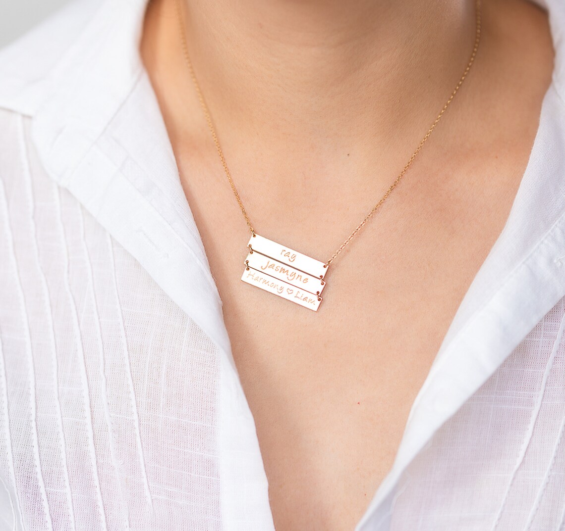 Multiple Name Necklace Personalized 1 2 3 4 Horizontal Name | Etsy