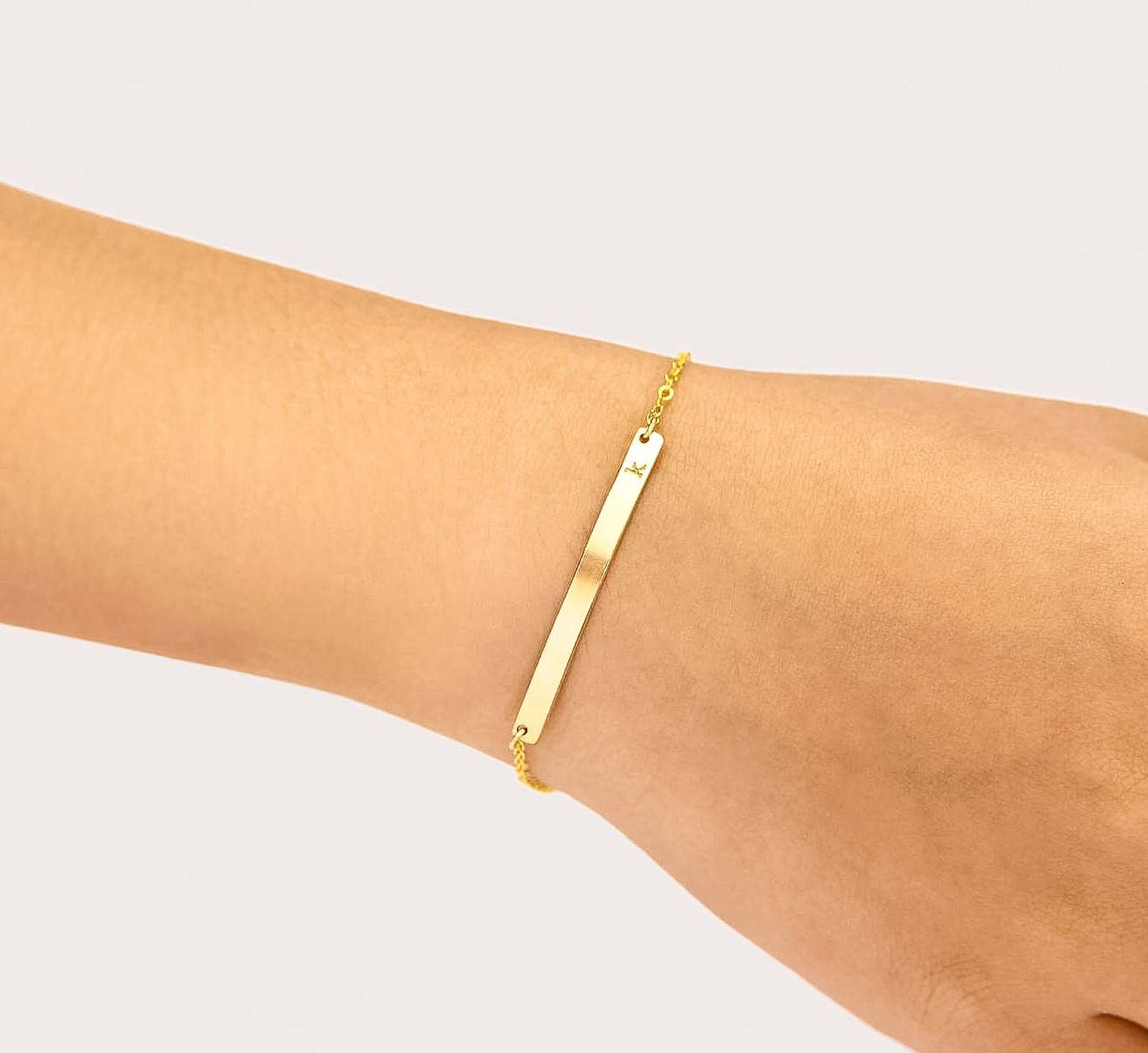 Long Skinny Gold Bar Bracelet Personalized Silver Name Place - Etsy