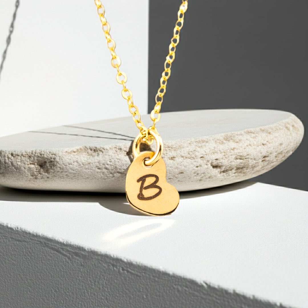 Personalized Initial Heart Necklace, Dainty Heart Necklace With ...