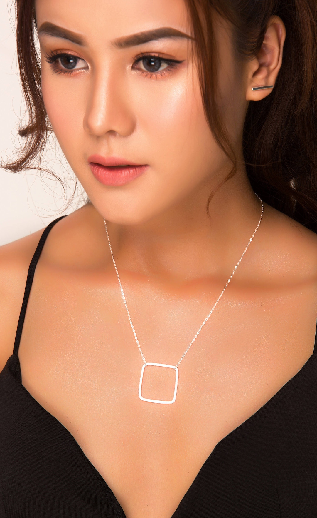 Square Necklace, Statement Necklace, Silver Geometric Necklace, Large ...