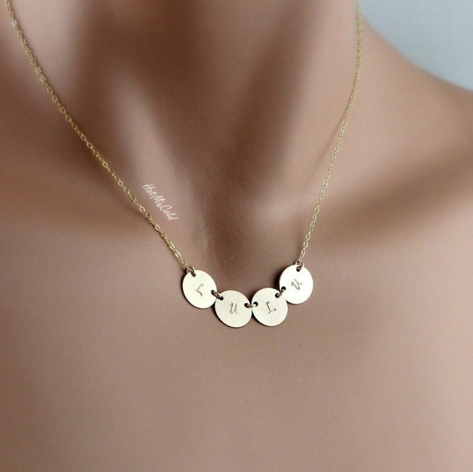 Monogram Necklace GOLD Initial Disc Charm Necklace Birthday - Etsy