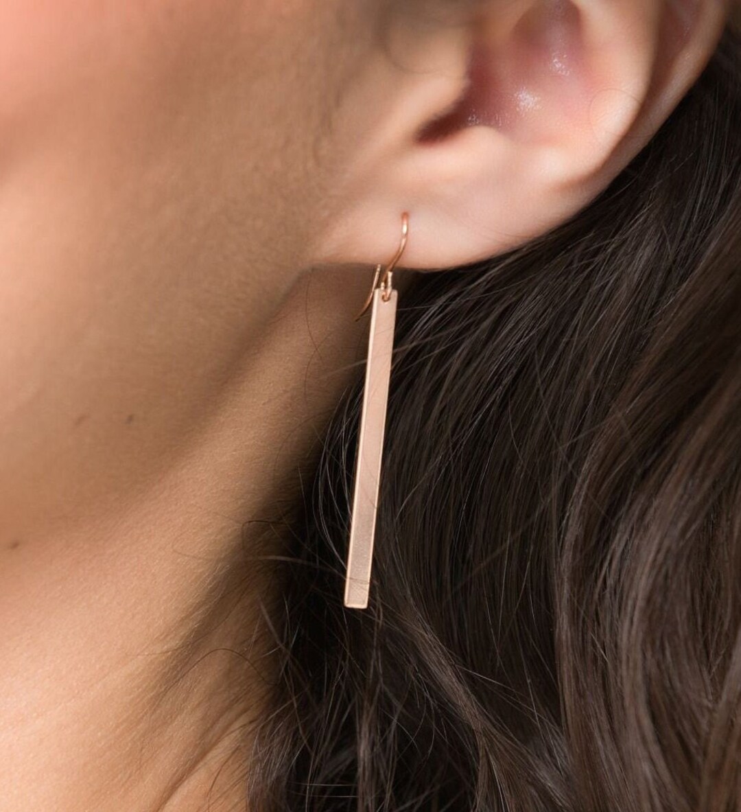 Bar Earrings/sterling Silver Bar Earrings, Rose Gold Skinny Bar Drop ...