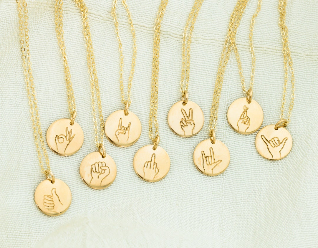 Hand Gesture Pendant Necklace, Sign Language, Hand Sign Necklace, Pinky ...