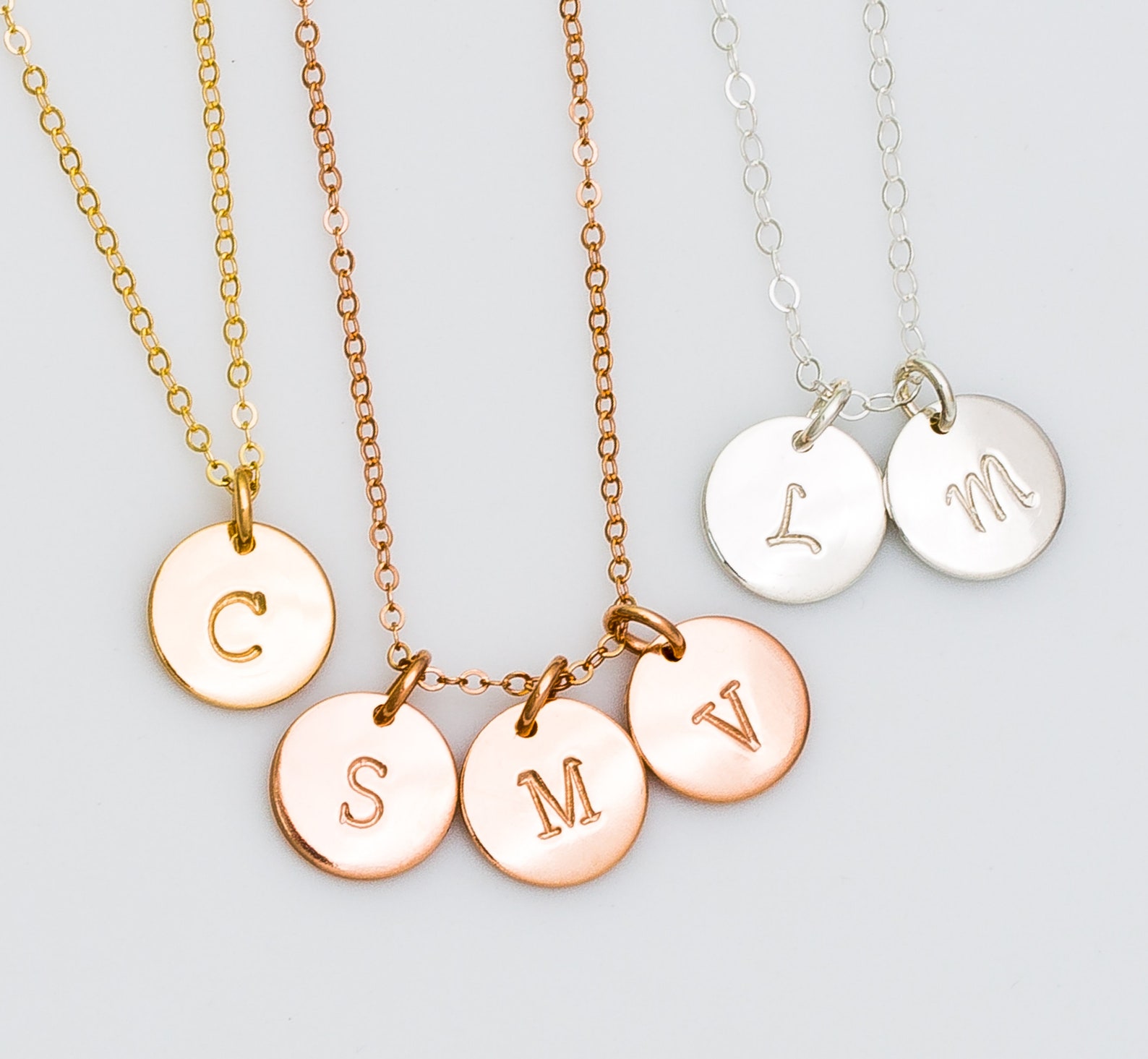 Disc Pendant Necklace Multi Initial Necklace Custom Letter - Etsy