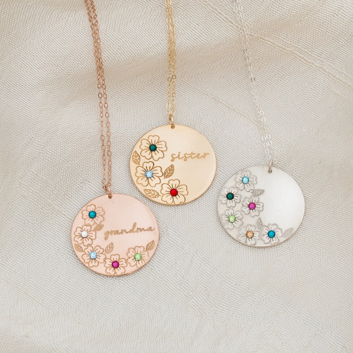 Birth Flower Necklace Custom Multiple Birthstone Jewelry - Etsy