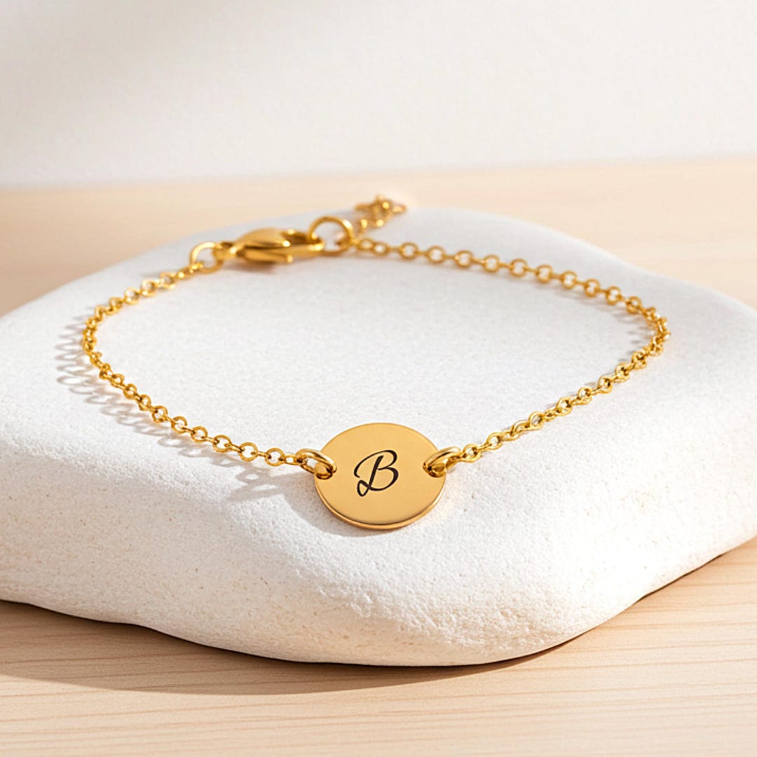 Custom Disc Bracelet, Personalized Gold Circle Disc Bracelet, Dainty ...