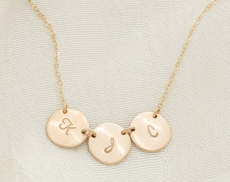 Monogram Necklace GOLD Initial Disc Charm Necklace Birthday - Etsy