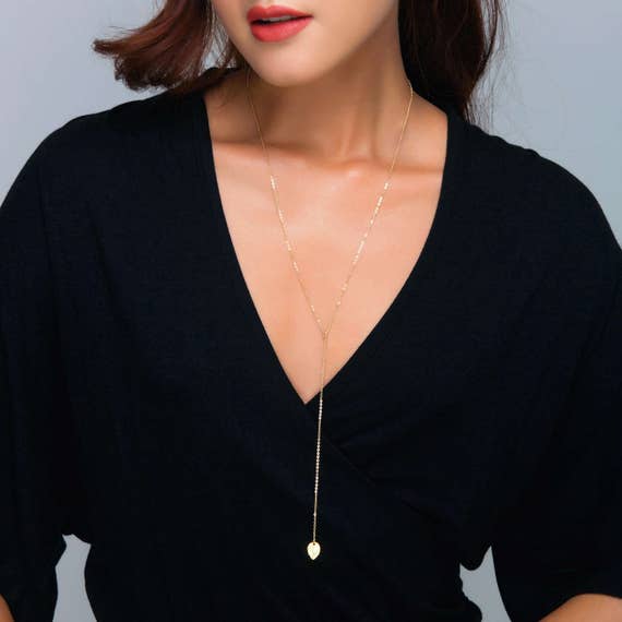 Lariat Y Necklace Silver Long Y Chain Necklace Gold Drop | Etsy