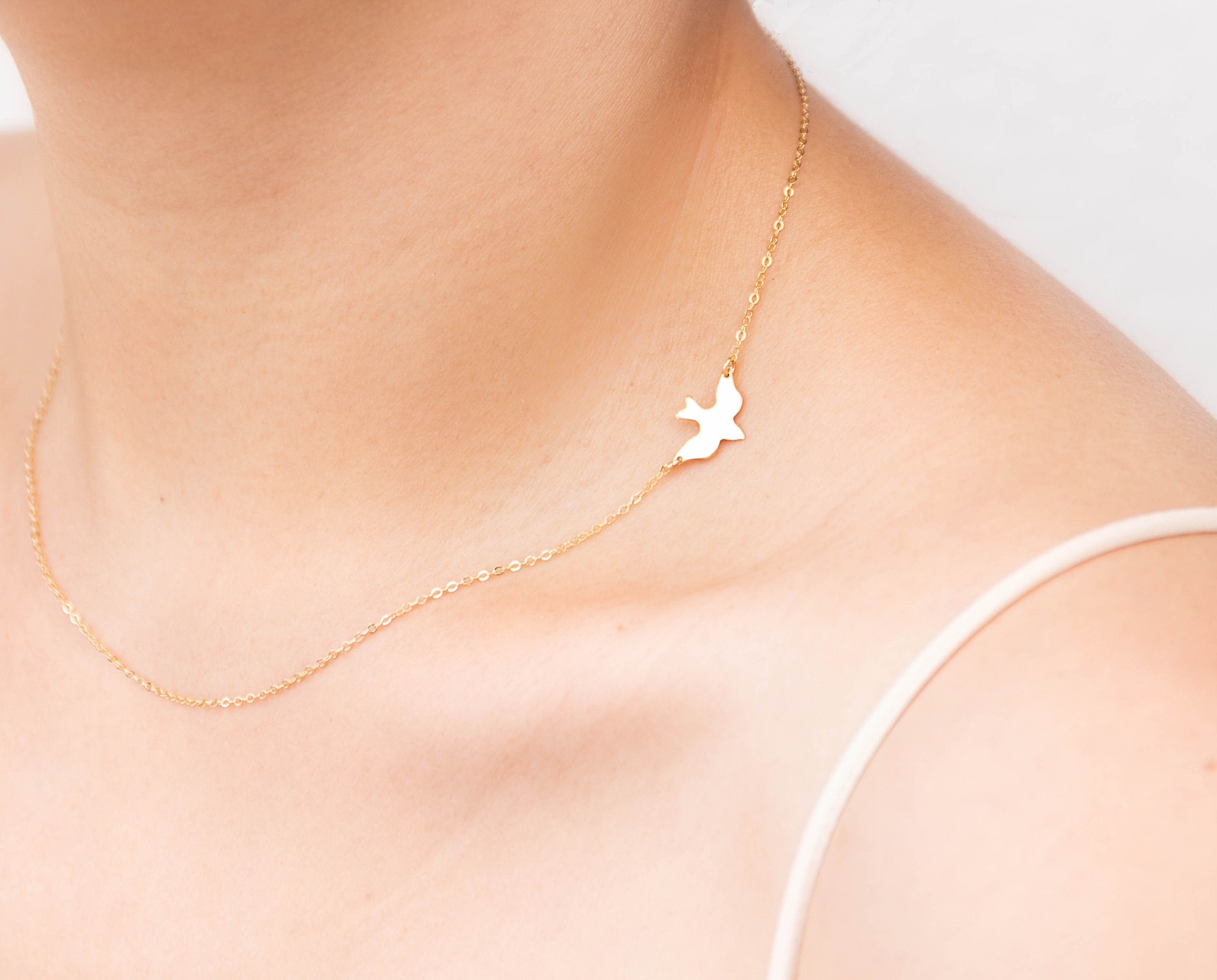 Small Soar Bird Necklace, Delicate Gold Choker Necklace, Silver or Rose ...