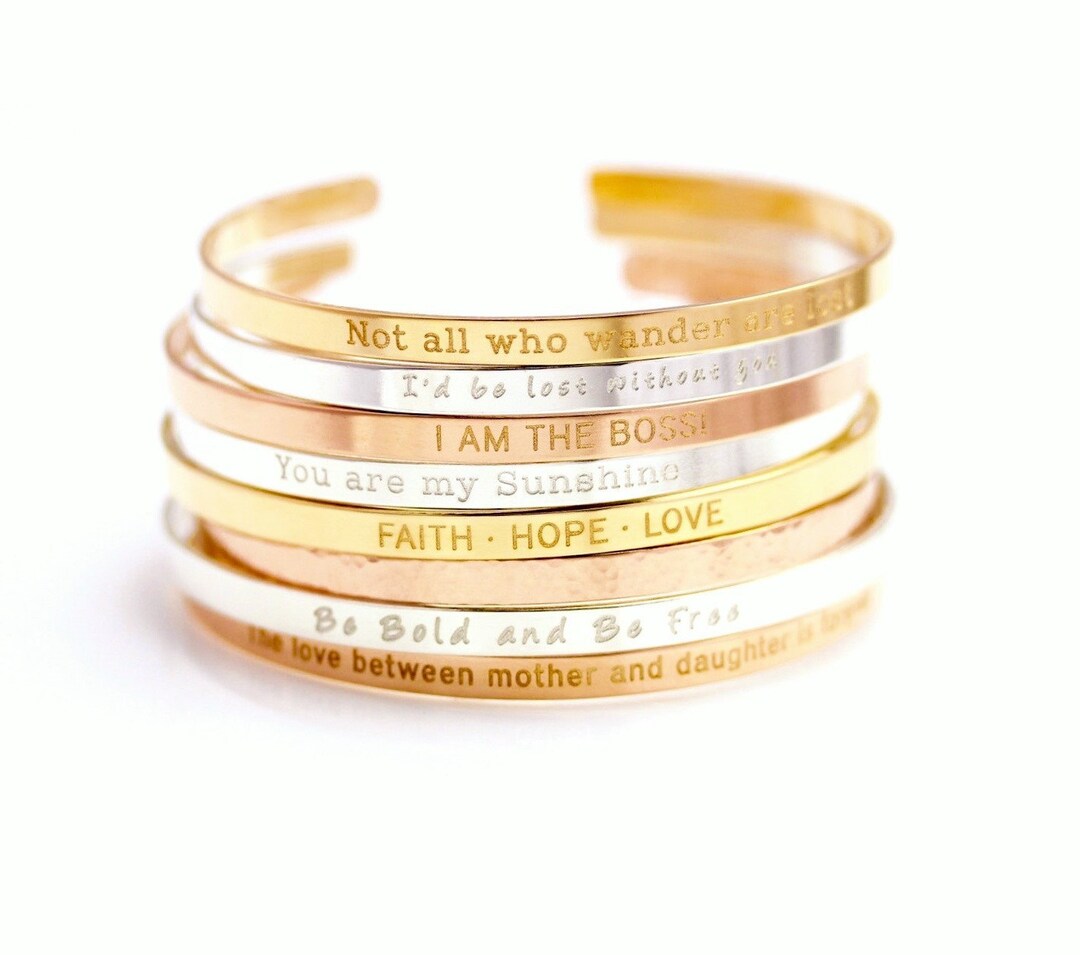Gold Cuff Bracelet, Personalized Silver Cuff Bracelet, Band Cuff ...
