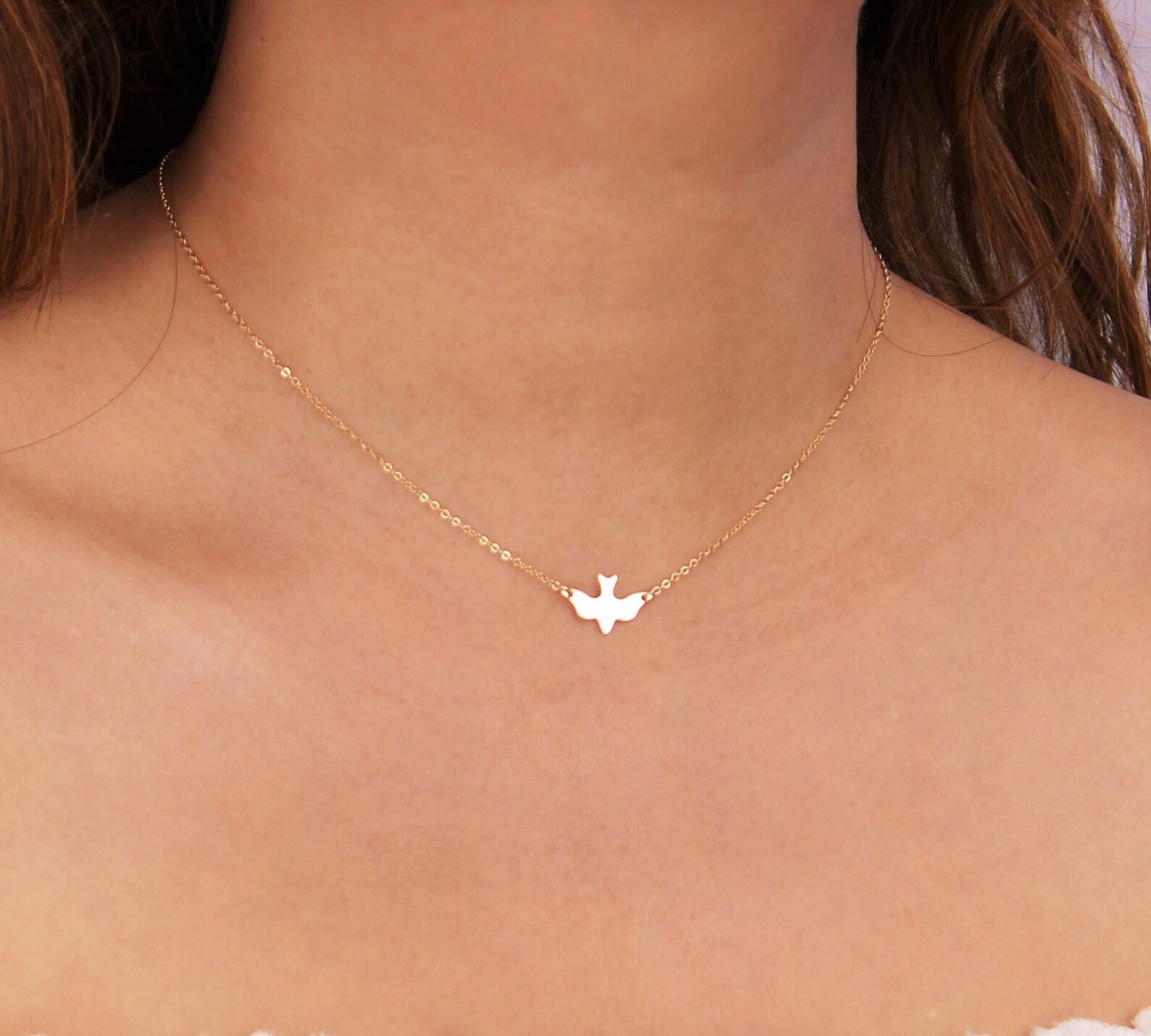 Small Soar Bird Necklace, Delicate Gold Choker Necklace, Silver or Rose ...