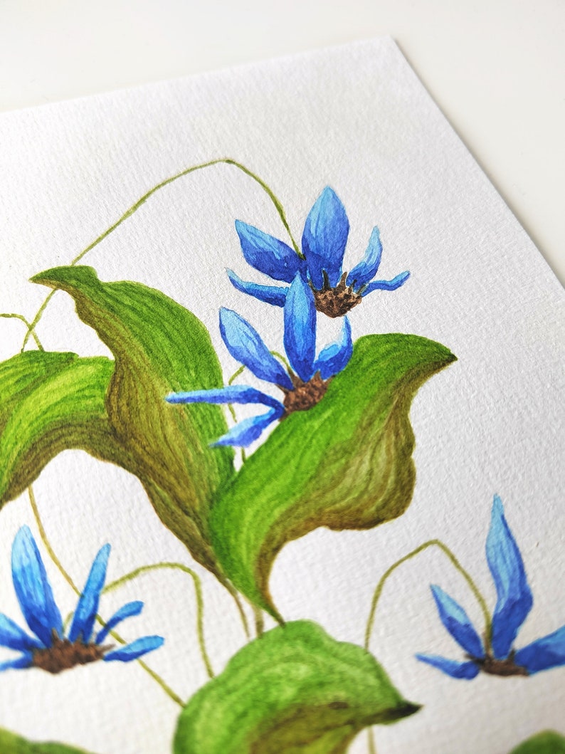Blue Flowers Small Watercolor Floral Painting Original Artwork, Home ...