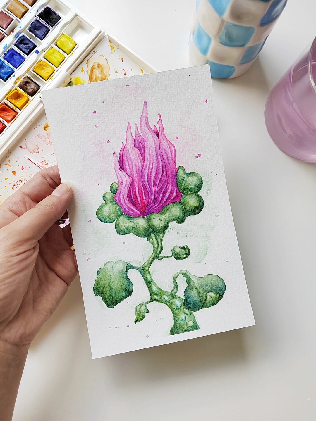 Unique Pink Floral Watercolor Painting for Home Decor - Etsy