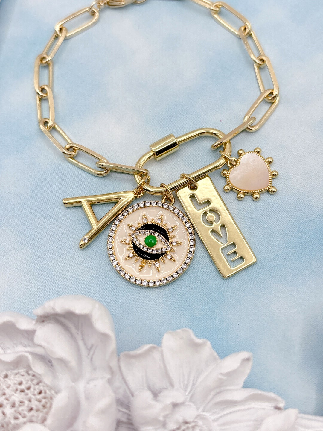 Build Your Own Custom Charm Bracelet. Carabiner Bracelet. Gold Charm ...