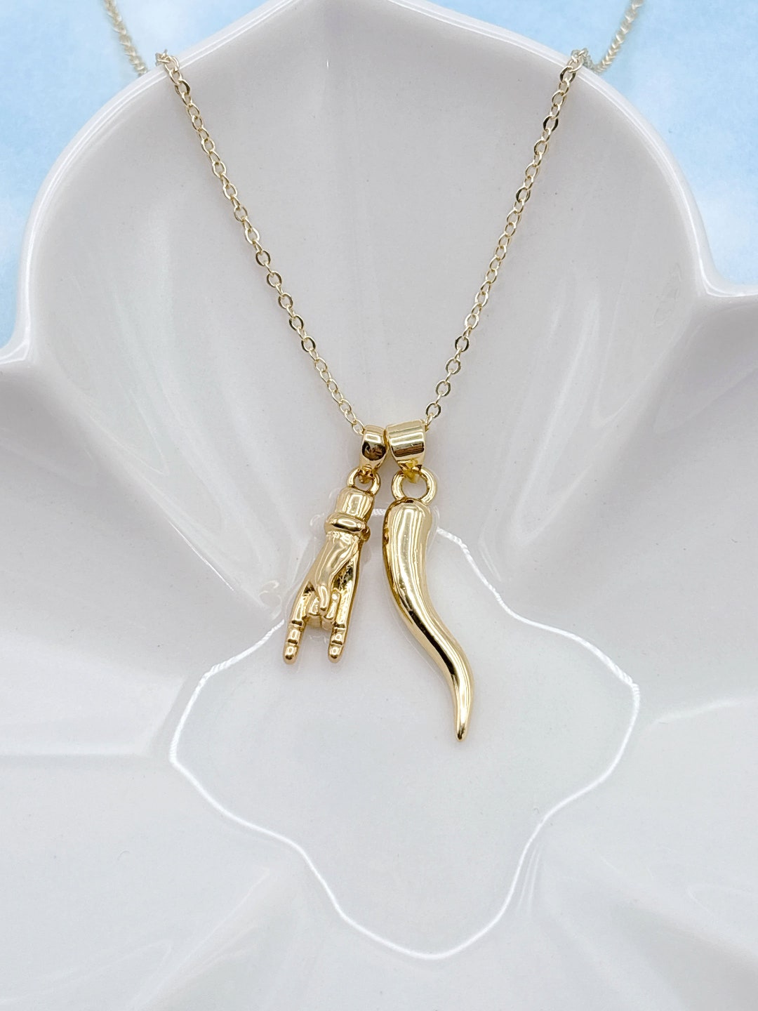 Mano Cornuto Hand Horn Necklace. Good Luck Necklace. Protection ...