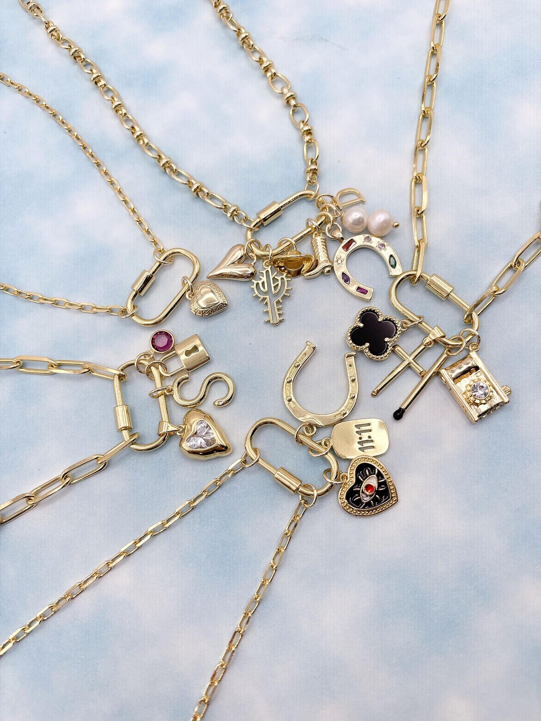 Build Your Own Custom Necklace. Gold Multi Charm With Carabiner ...