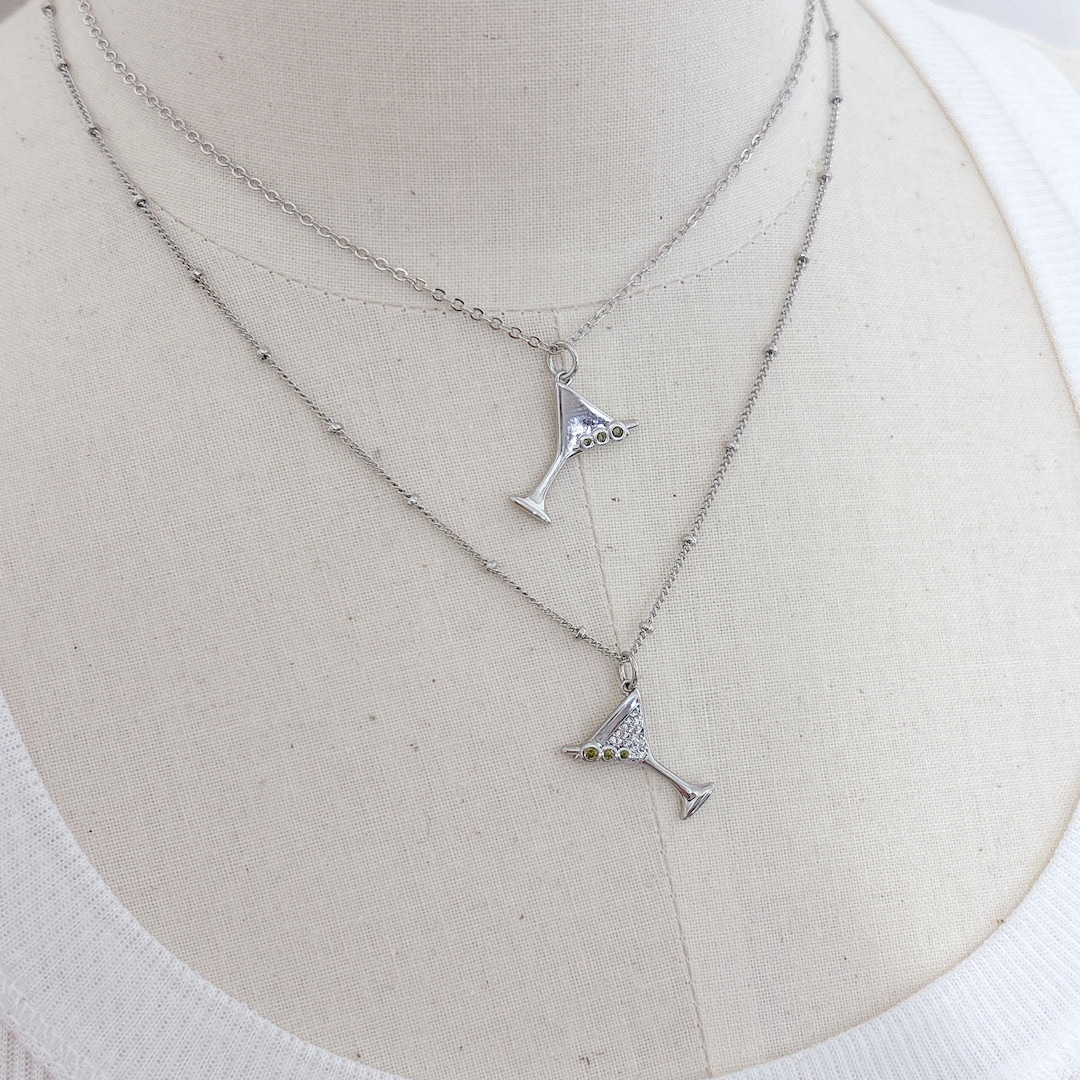 Dainty Martini Charm Necklace. Cocktail Drink Charm. Party Gift Jewelry ...