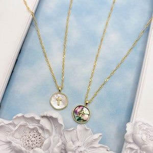 Mother of Pearl Cross Necklace. Abalone Shell Cross Necklace. Baptism ...