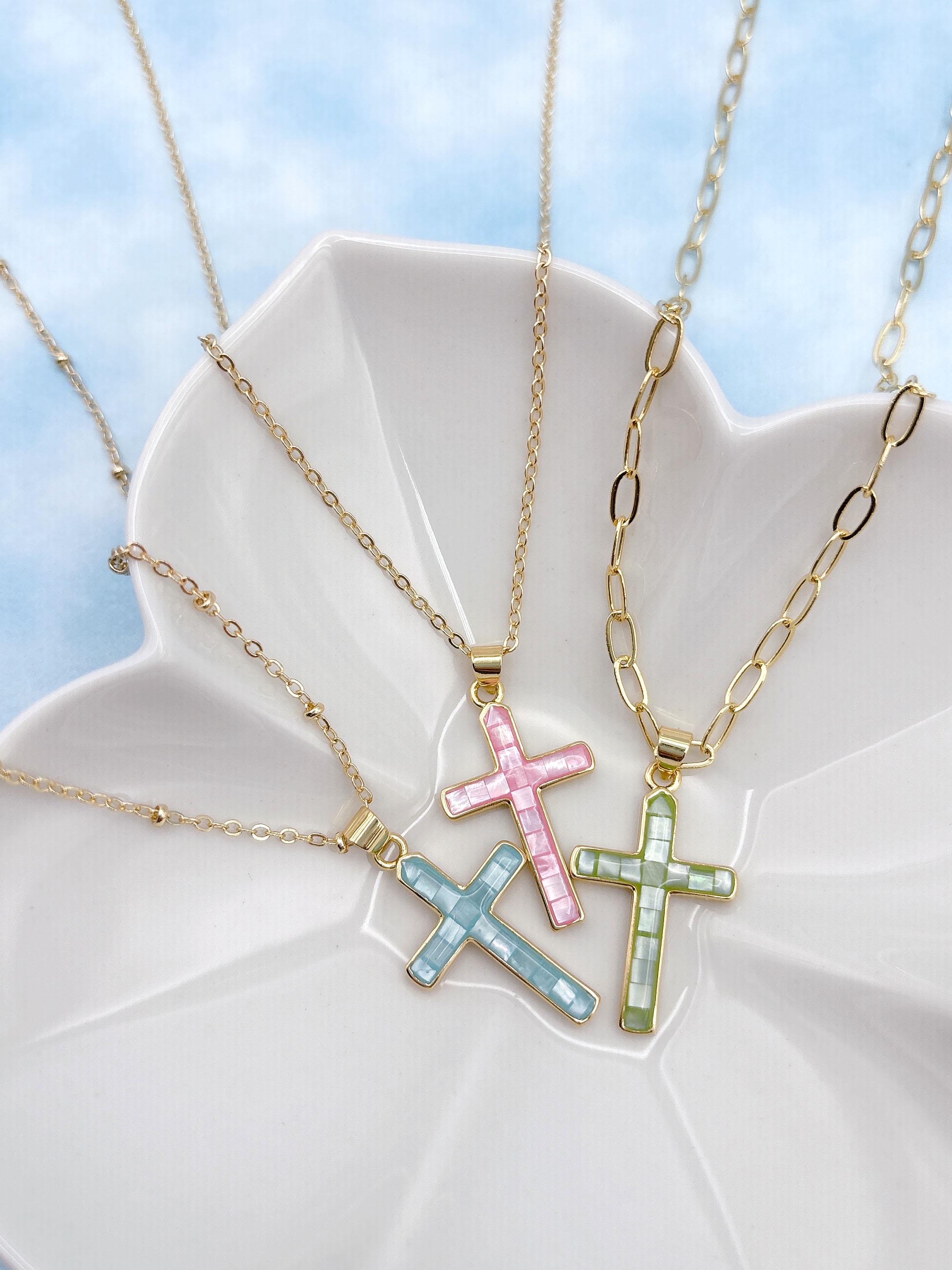 Mother of Pearl Cross Necklace. Shell Cross Necklace. Baptism Necklace ...